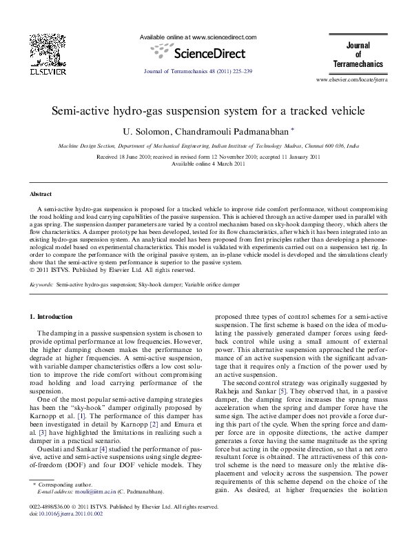 (PDF) Semi-active hydro-gas suspension system for a tracked vehicle