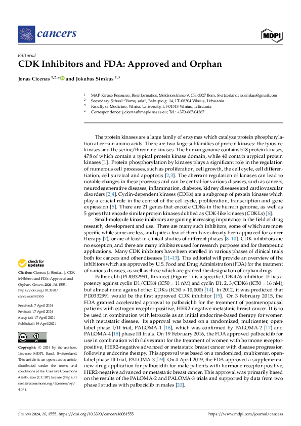 (PDF) CDK Inhibitors and FDA: Approved and Orphan