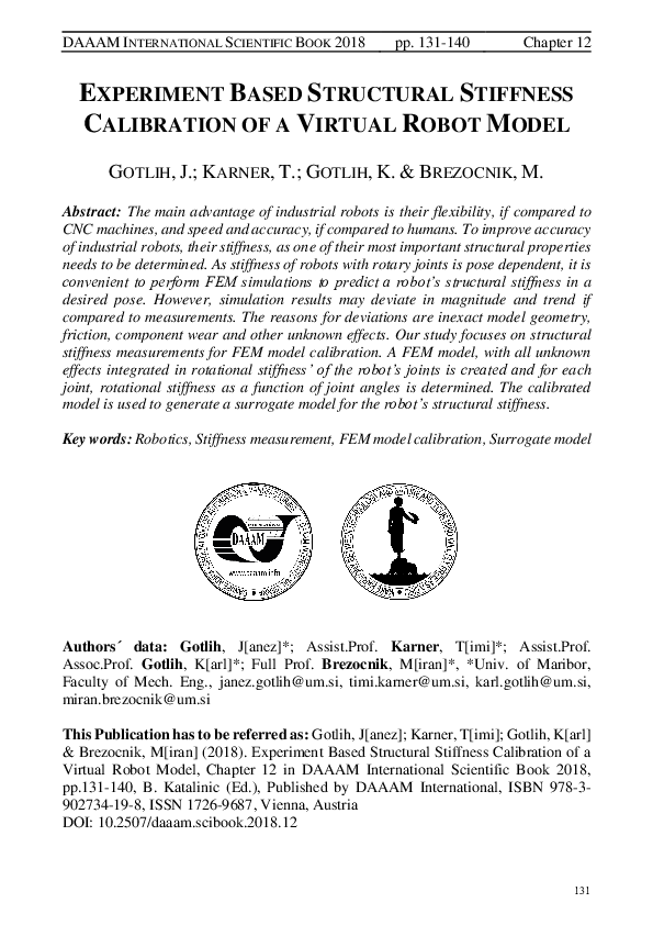 (PDF) Experiment Based Structural Stiffness Calibration of a Virtual Robot Model