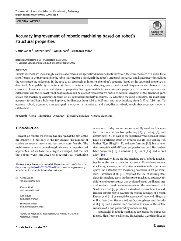 (PDF) Accuracy improvement of robotic machining based on robot’s structural properties