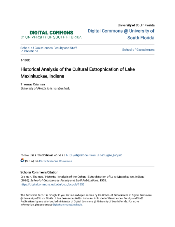 (PDF) Historical Analysis of the Cultural Eutrophication of Lake ...