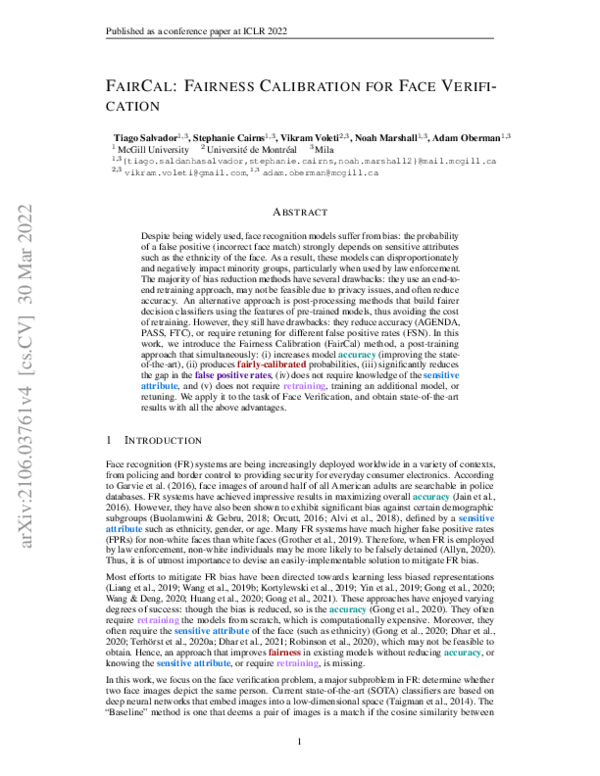 (PDF) FairCal: Fairness Calibration for Face Verification