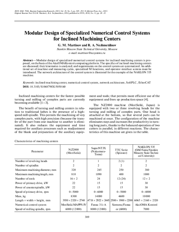 (PDF) Modular design of specialized numerical control systems for inclined machining centers