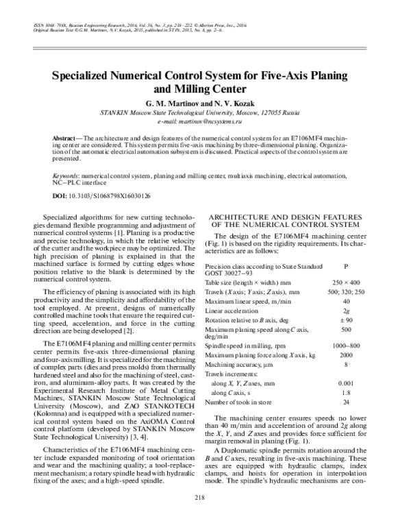 (PDF) Specialized numerical control system for five-axis planing and ...