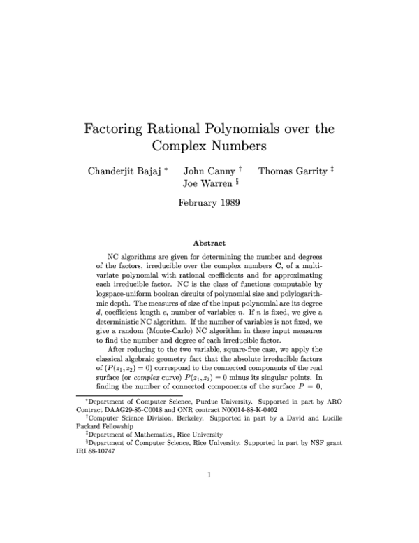 (PDF) Factoring Rational Polynomials over the Complex Numbers | Joe Warren - Academia.edu