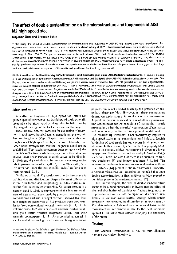 (PDF) The effect of double austenitization on the microstructure and ...