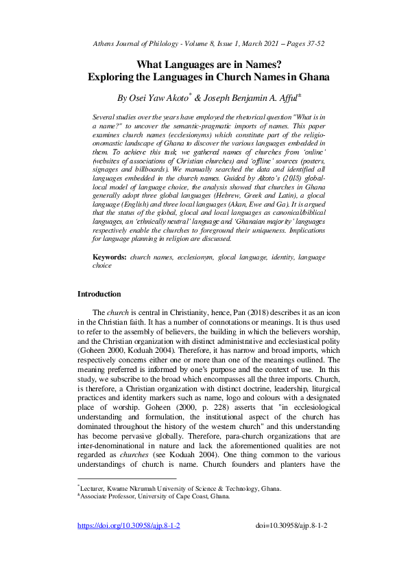 (PDF) What Languages are in Names? Exploring the Languages in Church ...