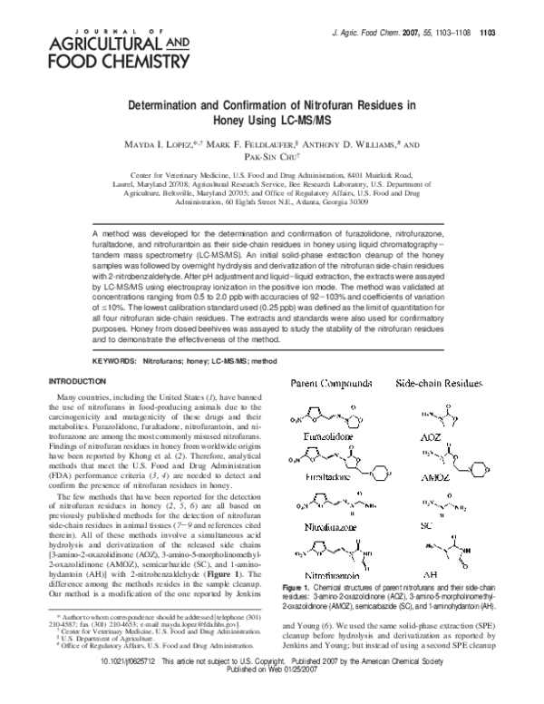 (PDF) Determination and Confirmation of Nitrofuran Residues in Honey Using LC-MS/MS