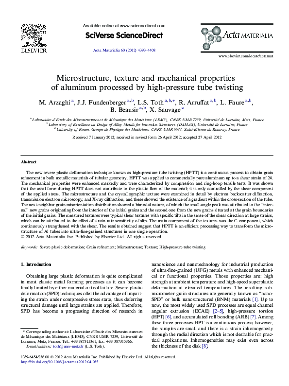 (PDF) Microstructure, texture and mechanical properties of aluminum processed by high-pressure ...
