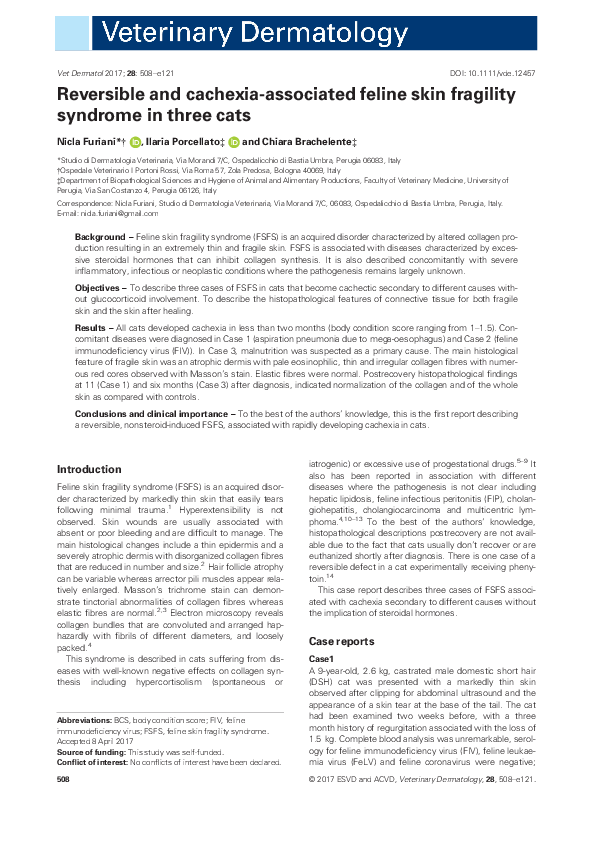 (PDF) Reversible and cachexia-associated feline skin fragility syndrome ...