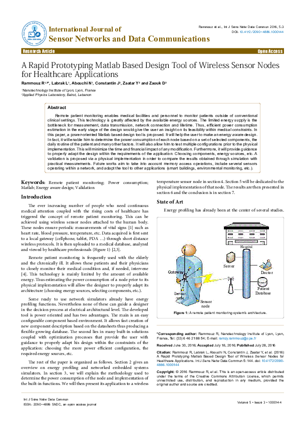(PDF) A Rapid Prototyping Matlab Based Design Tool of Wireless Sensor Nodes for Healthcare ...