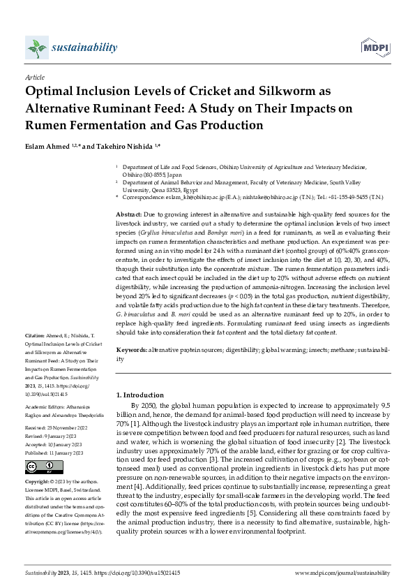 (PDF) Optimal Inclusion Levels of Cricket and Silkworm as Alternative ...