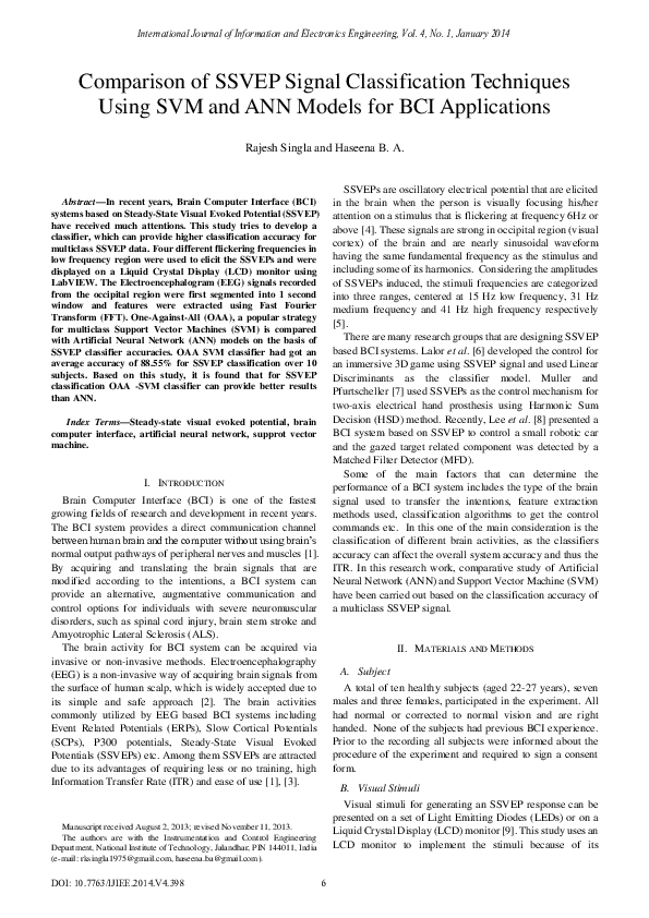 (PDF) Comparison of SSVEP Signal Classification Techniques Using SVM ...