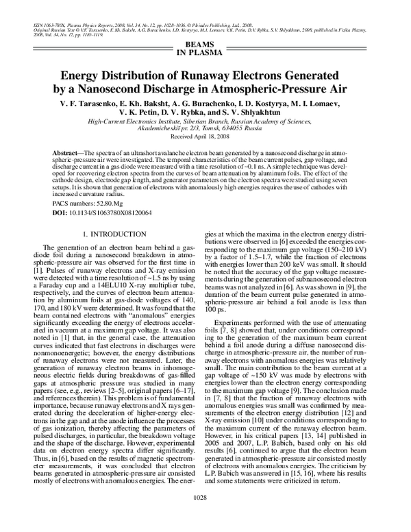 (PDF) Energy distribution of runaway electrons generated by a ...