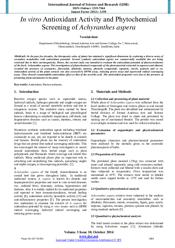 (PDF) In-vitro antioxidant activity and phytochemical analysis in extracts of Hibiscus rosa ...