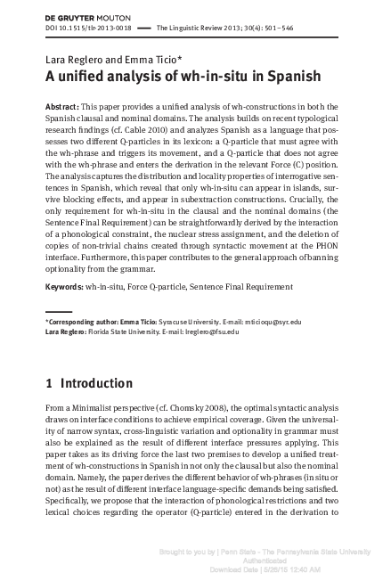 (PDF) A unified analysis of wh-in-situ in Spanish