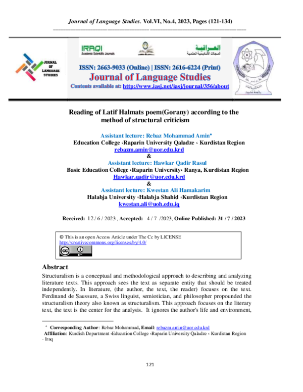 (PDF) Reading of Latif Halmats poem(Gorany) according to the method of ...