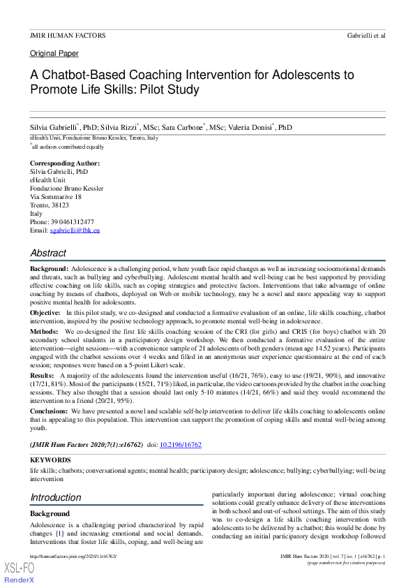 (PDF) A Chatbot-Based Coaching Intervention for Adolescents to Promote ...