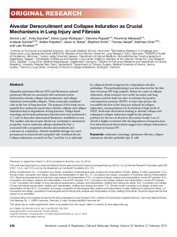(PDF) Alveolar Derecruitment and Collapse Induration as Crucial ...