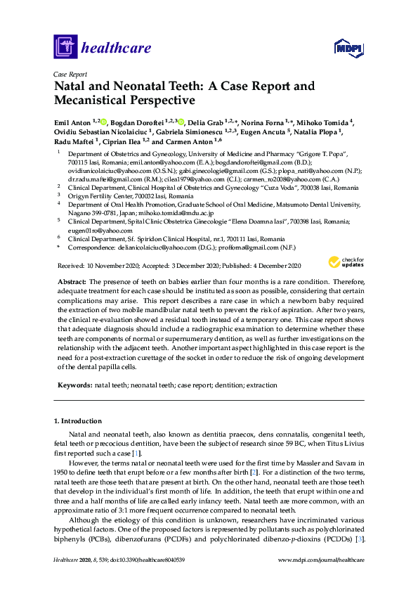 (PDF) Natal and Neonatal Teeth: A Case Report and Mecanistical ...