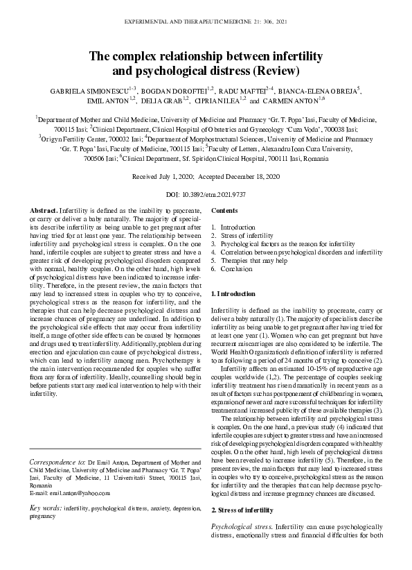 Pdf The Complex Relationship Between Infertility And Psychological