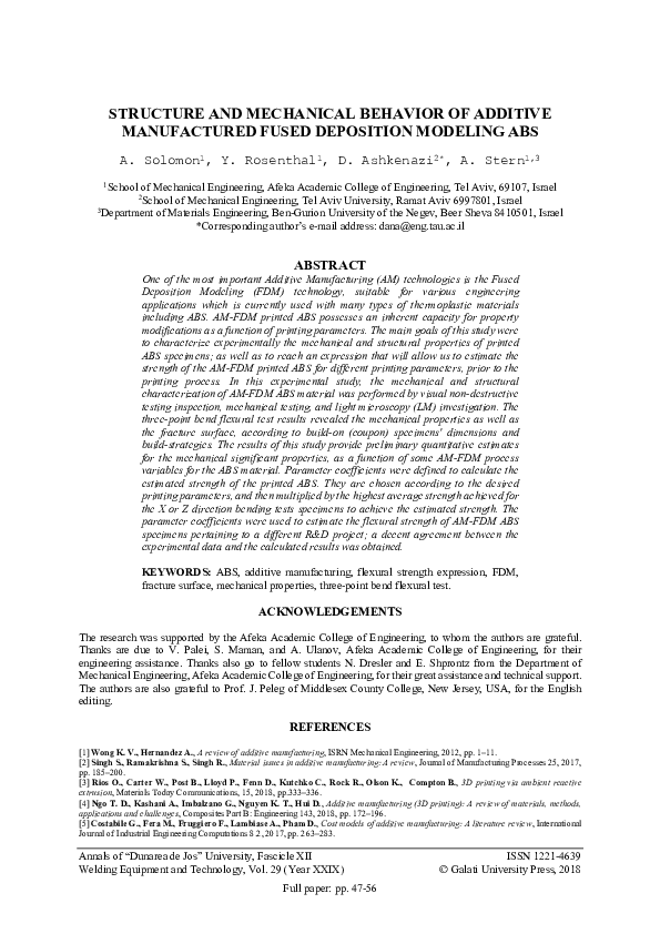 (PDF) Mechanical and Structural Properties of FDM-Printed ABS