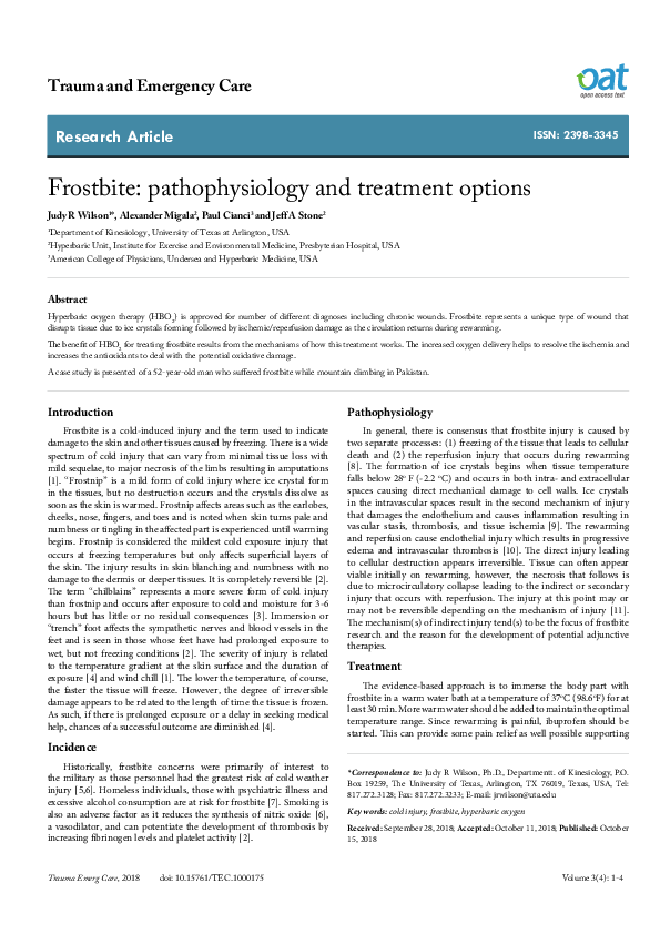 (PDF) Frostbite: pathophysiology and treatment options