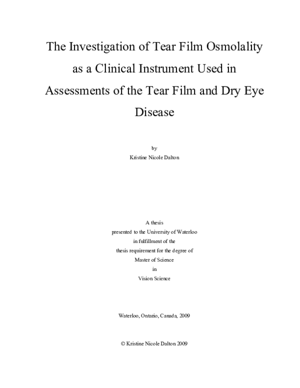 (PDF) The Investigation of Tear Film Osmolality as a Clinical ...