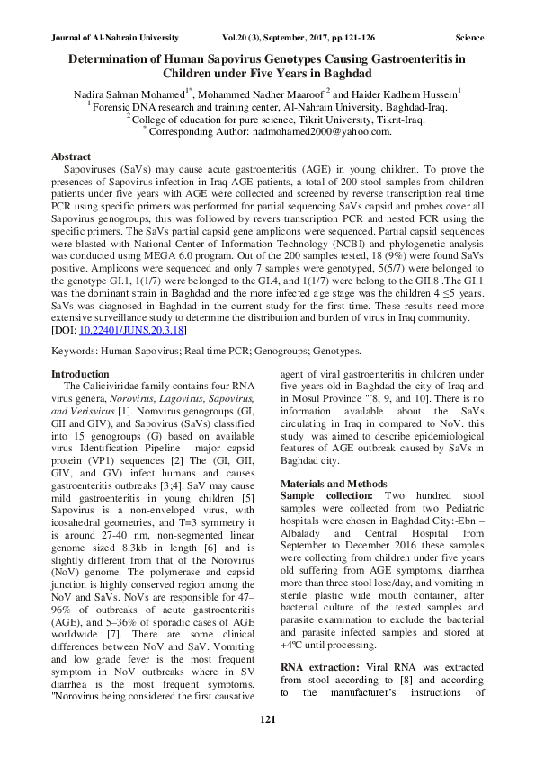 (PDF) Determination of Human Sapovirus Genotypes Causing ...