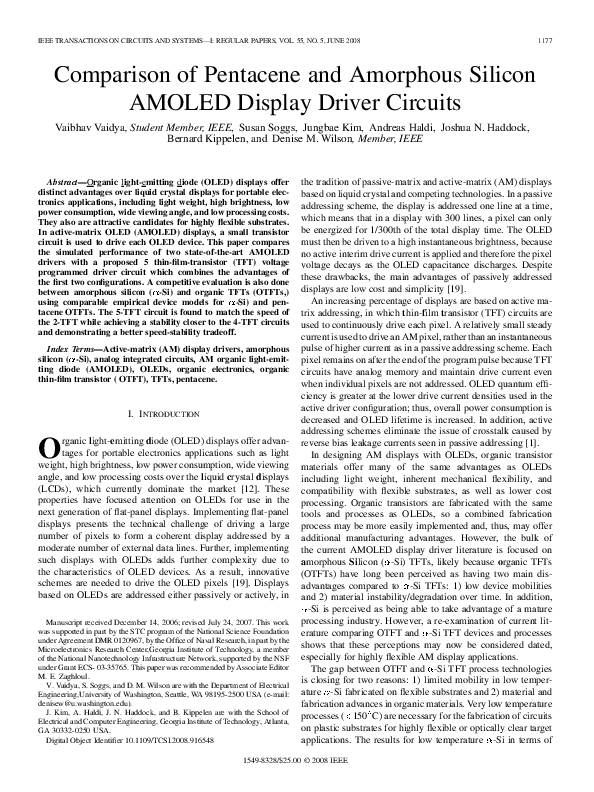 (PDF) Comparison of Pentacene and Amorphous Silicon AMOLED Display Driver Circuits