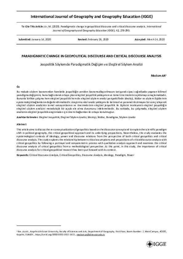 (PDF) Paradigmatic Change in Geopolitical Discourse and Critical ...