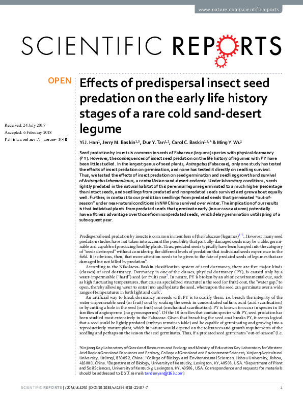 (PDF) Effects of predispersal insect seed predation on the early life ...
