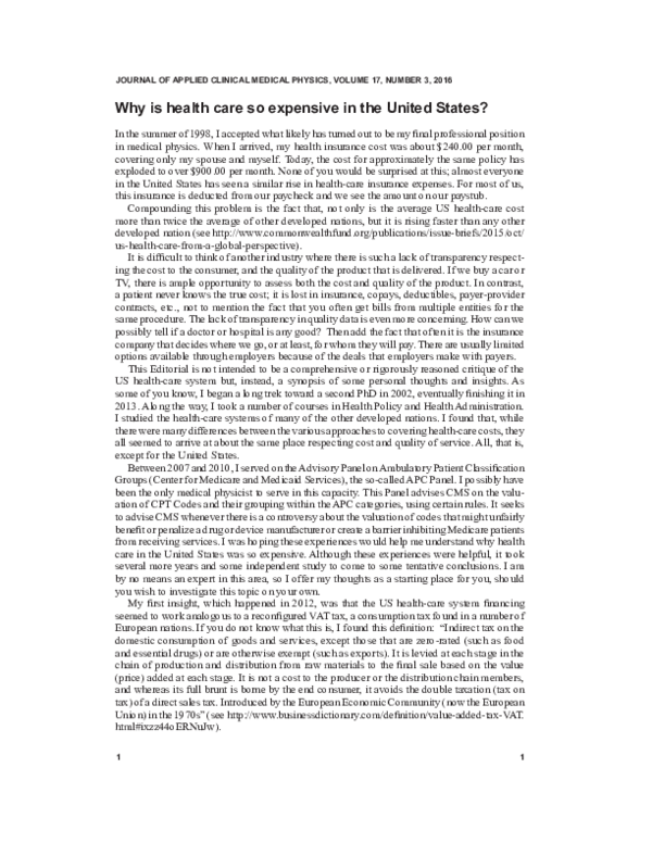 (PDF) Why is Healthcare so Expensive in the United States?