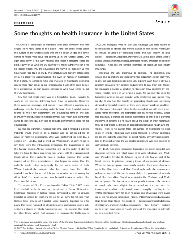 (PDF) Some thoughts on health insurance in the United States