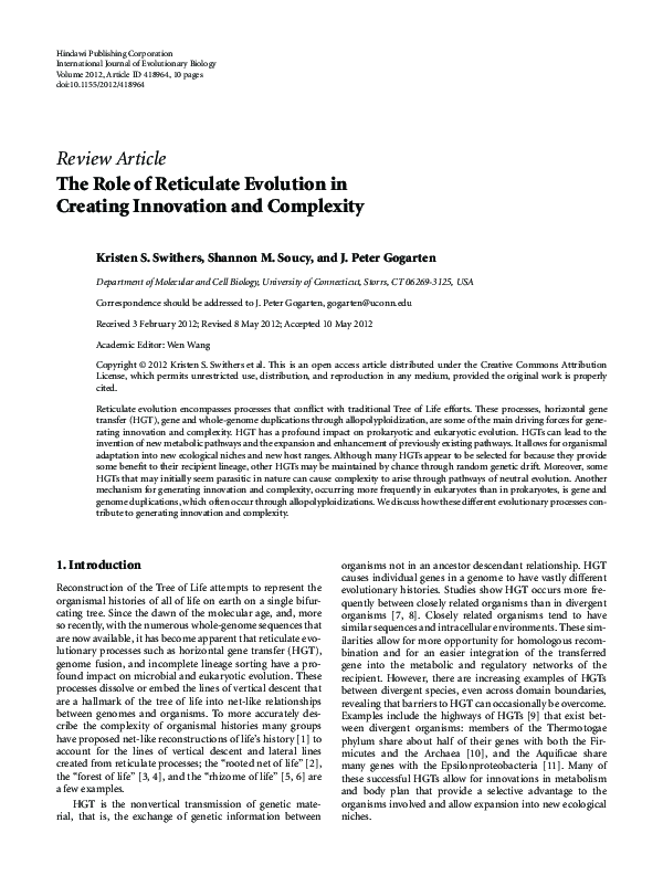 (PDF) The role of reticulate evolution in creating innovation and ...
