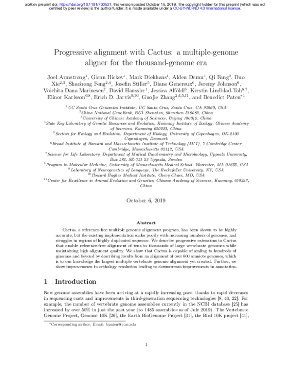 (PDF) Progressive alignment with Cactus: a multiple-genome aligner for the thousand-genome era