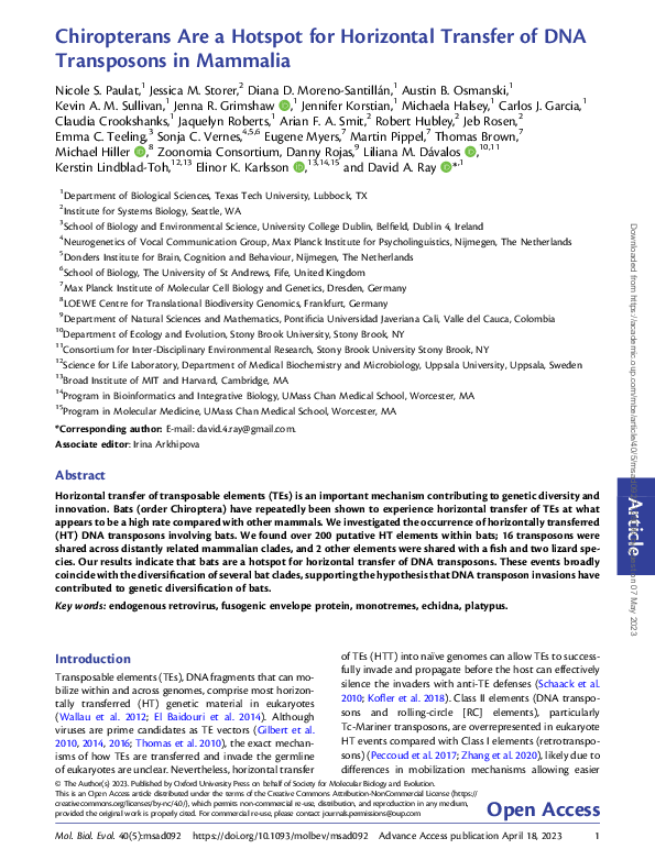 (PDF) Chiropterans are a hotspot for horizontal transfer of DNA ...