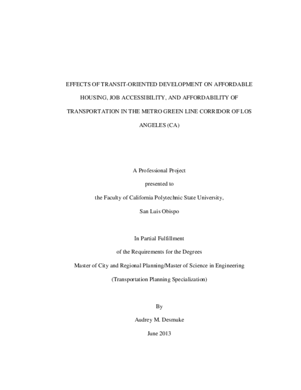 (PDF) Effects of Transit-Oriented Development on Affordable Housing ...