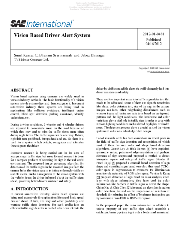 (PDF) Vision Based Driver Alert System