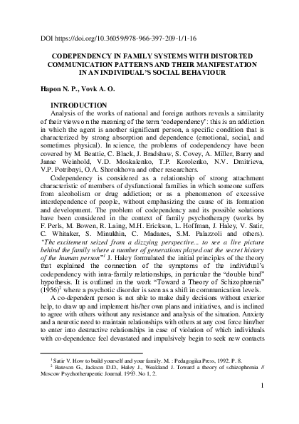 (PDF) Codependency in Family Systems with Distorted Communication ...