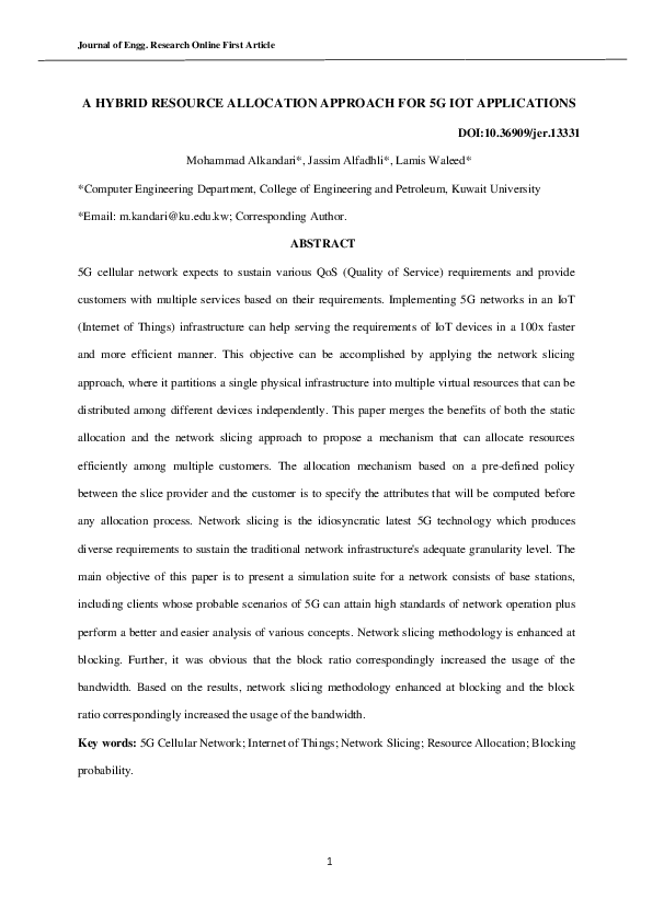 (PDF) Efficient Resource Allocation for 5G IoT