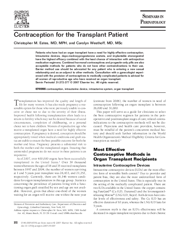 (PDF) Contraception for the Transplant Patient