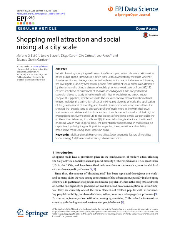 (PDF) Shopping mall attraction and social mixing at a city scale