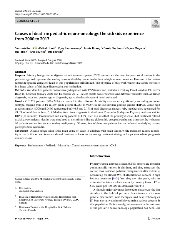 (PDF) Causes of death in pediatric neuro-oncology: the sickkids ...