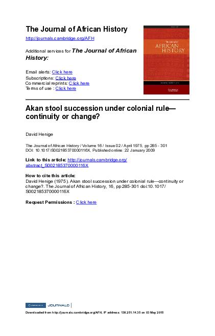 (PDF) Akan stool succession under colonial rule—continuity or change?