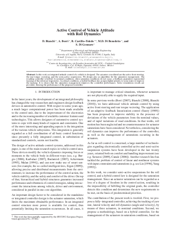 (PDF) Active Control of Vehicle Attitude with Roll Dynamics