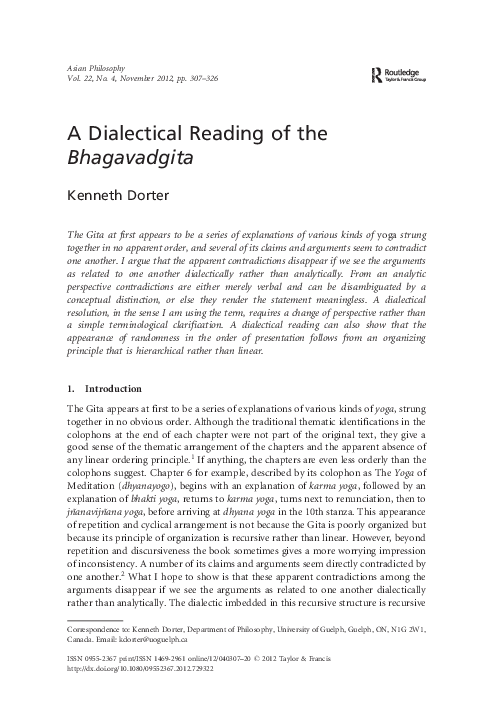 (PDF) A Dialectical Reading of the Bhagavadgita