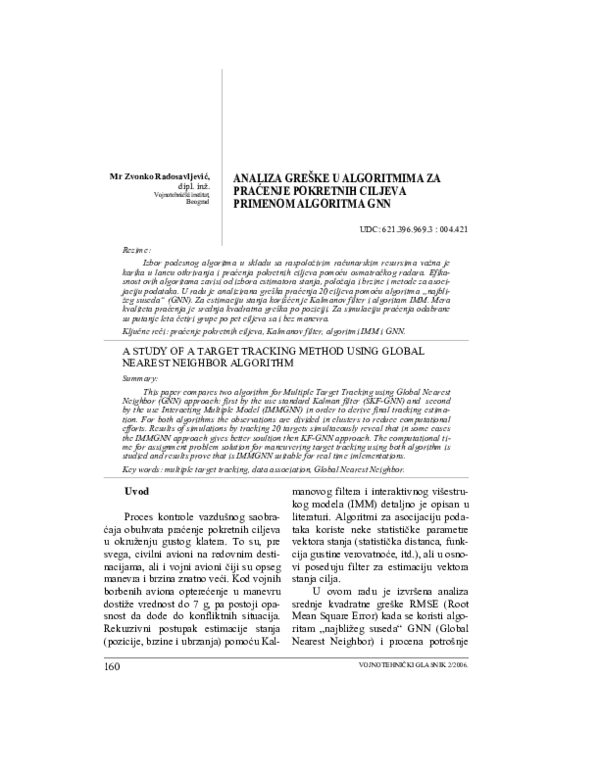 (PDF) A study of a target tracking method using Global Nearest Neighbor ...
