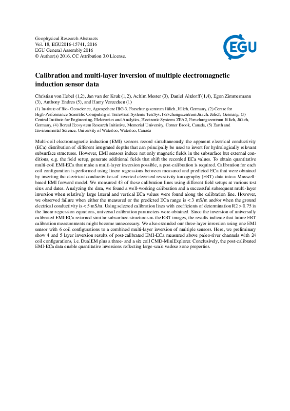 (PDF) Calibration and multi-layer inversion of multiple electromagnetic induction sensor data