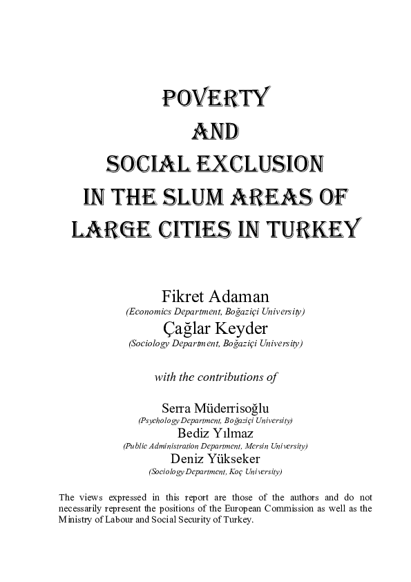 (PDF) Social Exclusion in the Slum Areas of Large Cities in Turkey